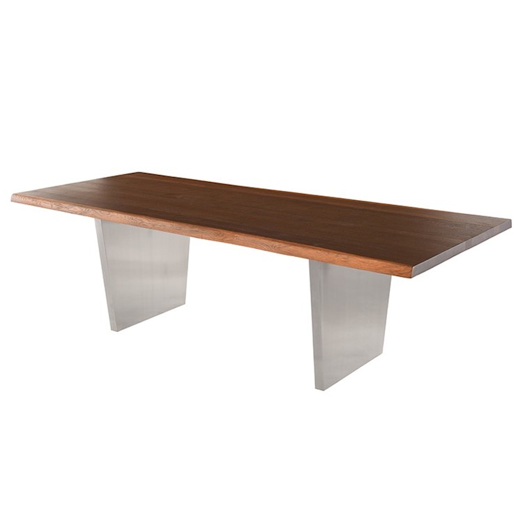 AIDEN DINING TABLE IN SEARED WOOD TOP AND BRUSHED SILVER LEGS