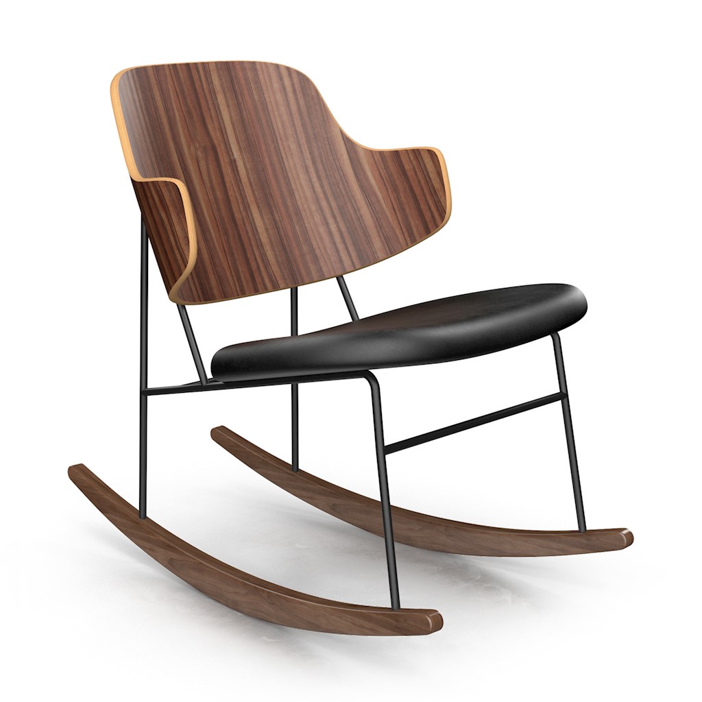 NY ROCKING CHAIR-WALNUT-BLACK LEATHER