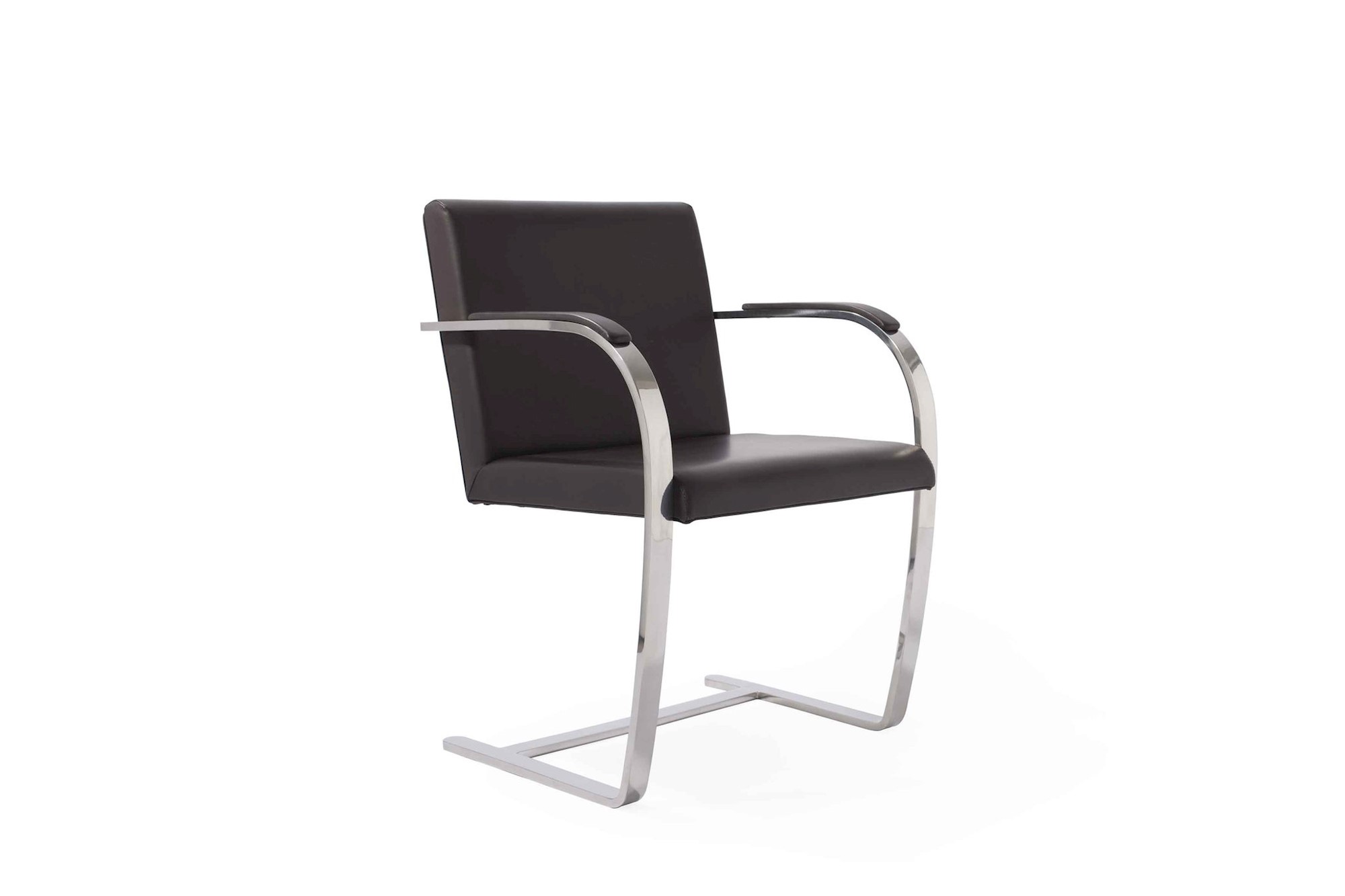 Flat Bar Arm Chair -Stainless Steel -Black Leather