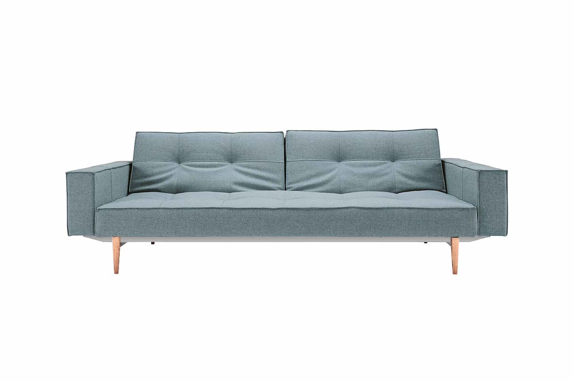 Split Back Sofa -Arms, Light Blue, Light Wood Legs