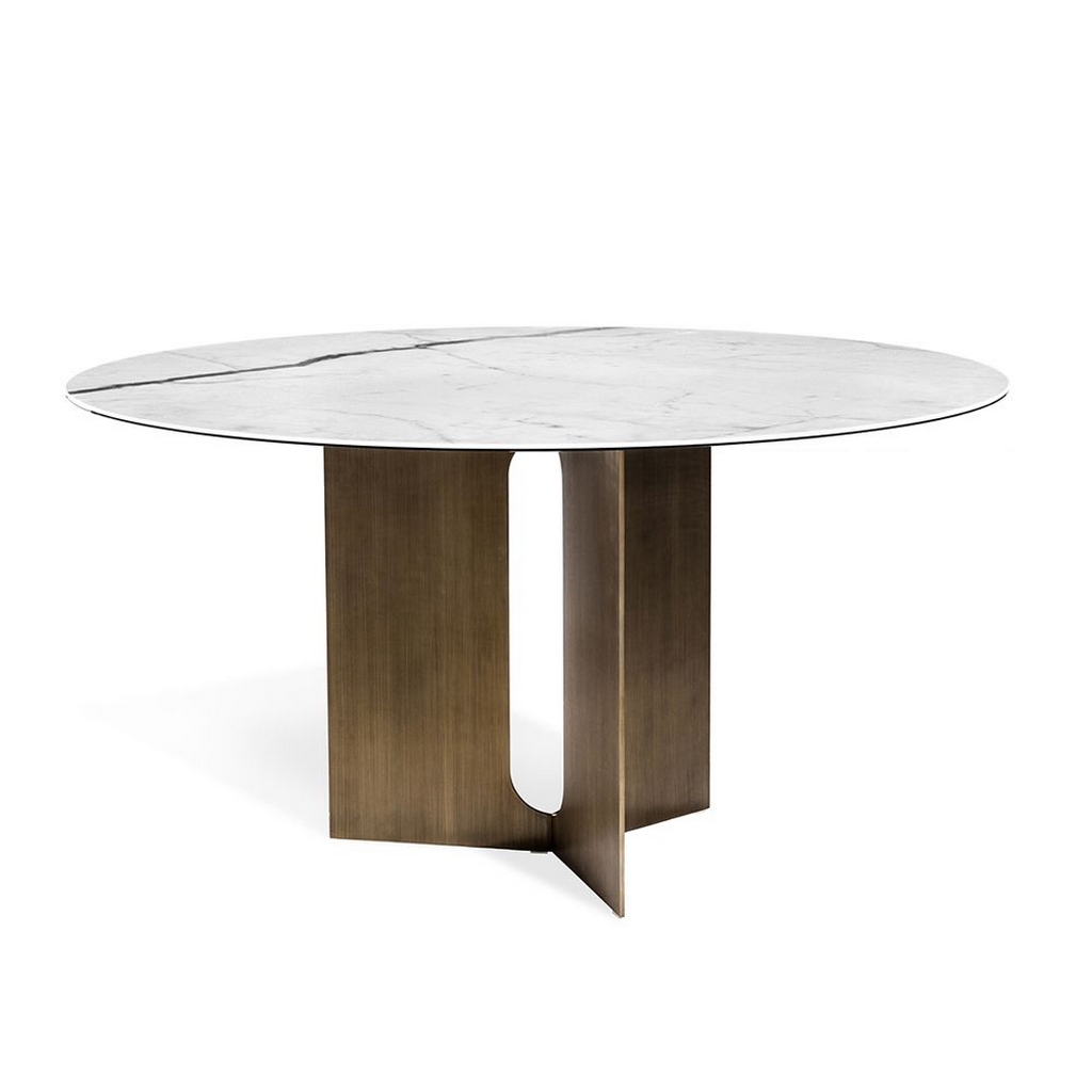 Pierre Dining Table in Statuario and Antique Bronze