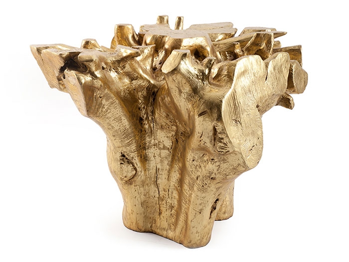 Root Dining Table Base, Glass Top, Gold Leaf