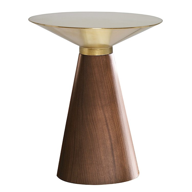 IRIS SIDE TABLE IN GOLD METAL TOP AND MATTE WALNUT BASE