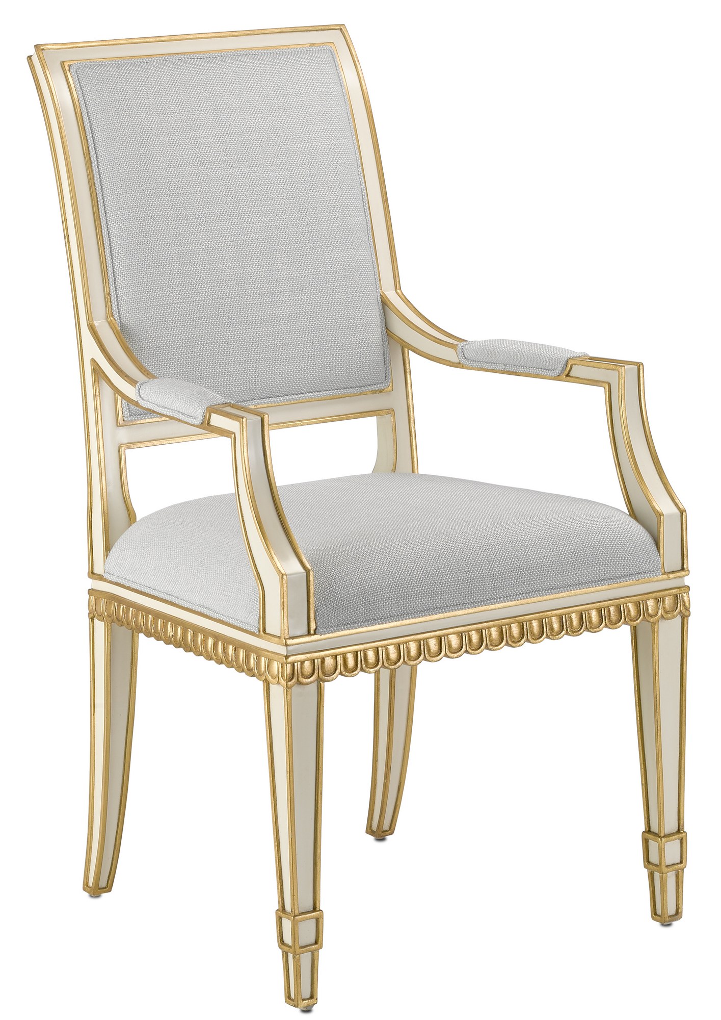 Ines Mist Ivory Arm Chair In Ivory & Antique Gold