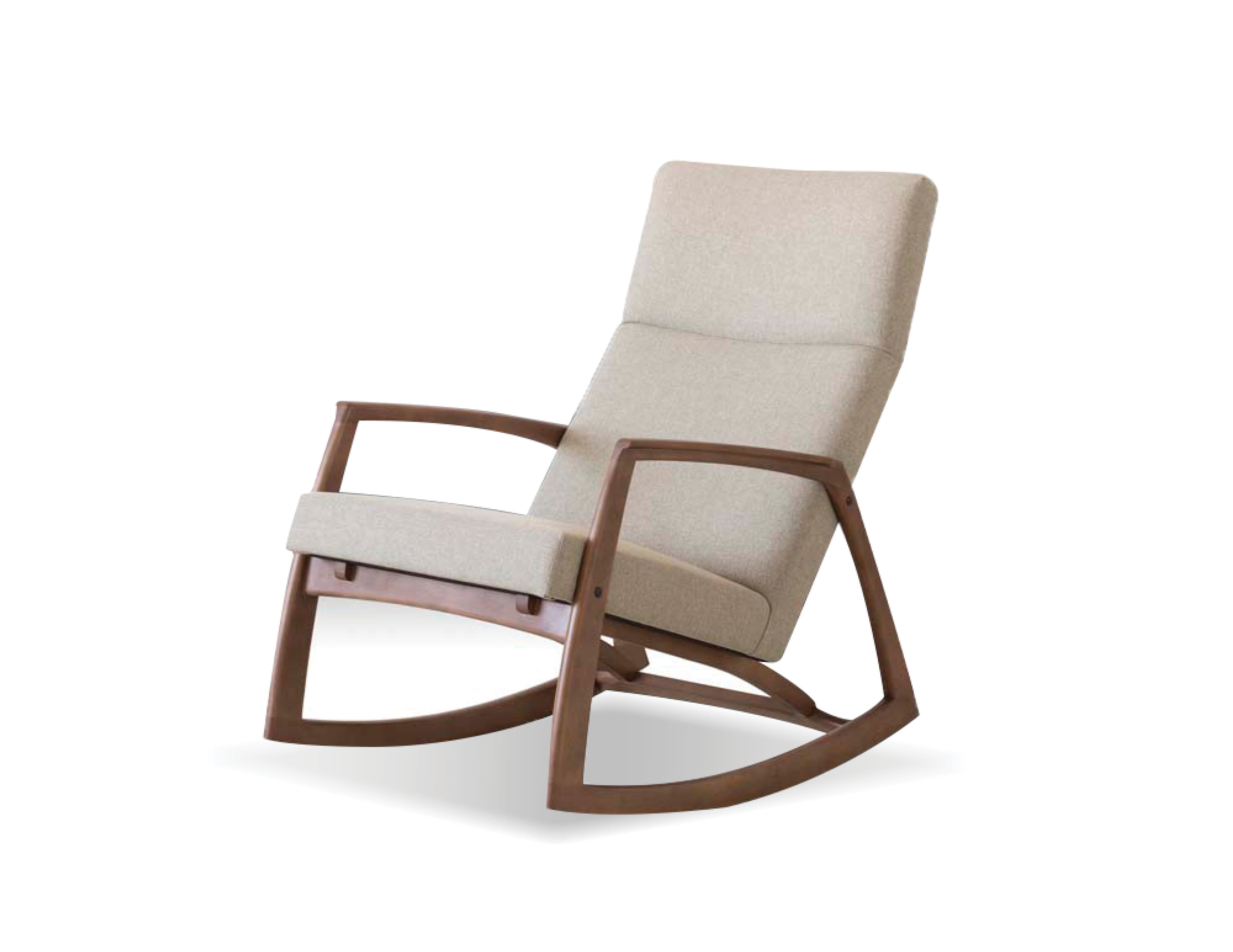 Percy Rocking Chair in sand tweed fabric and light walnut stain