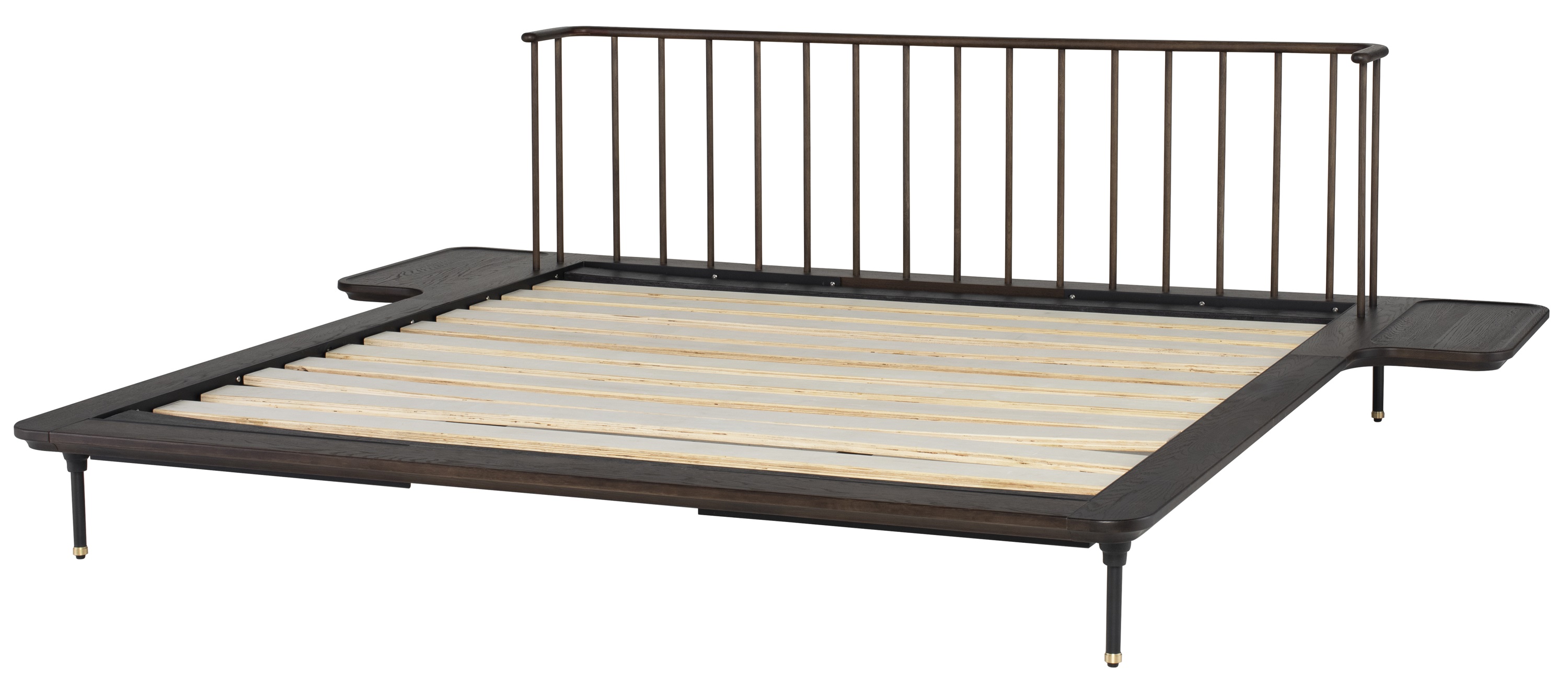 DISTRIKT BED QUEEN BED in SMOKED WOOD with BLACK LEGS