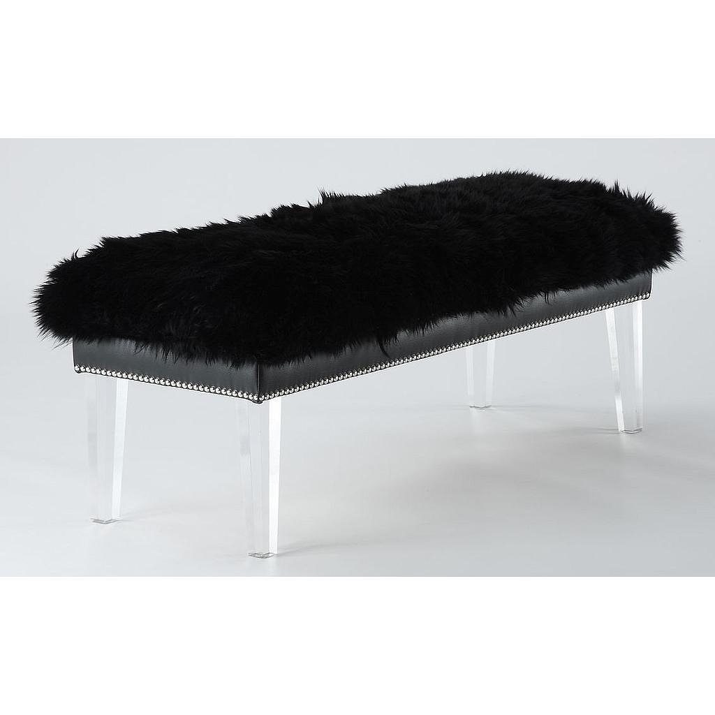 LUXE BLACK SHEEPSKIN LUCITE BENCH