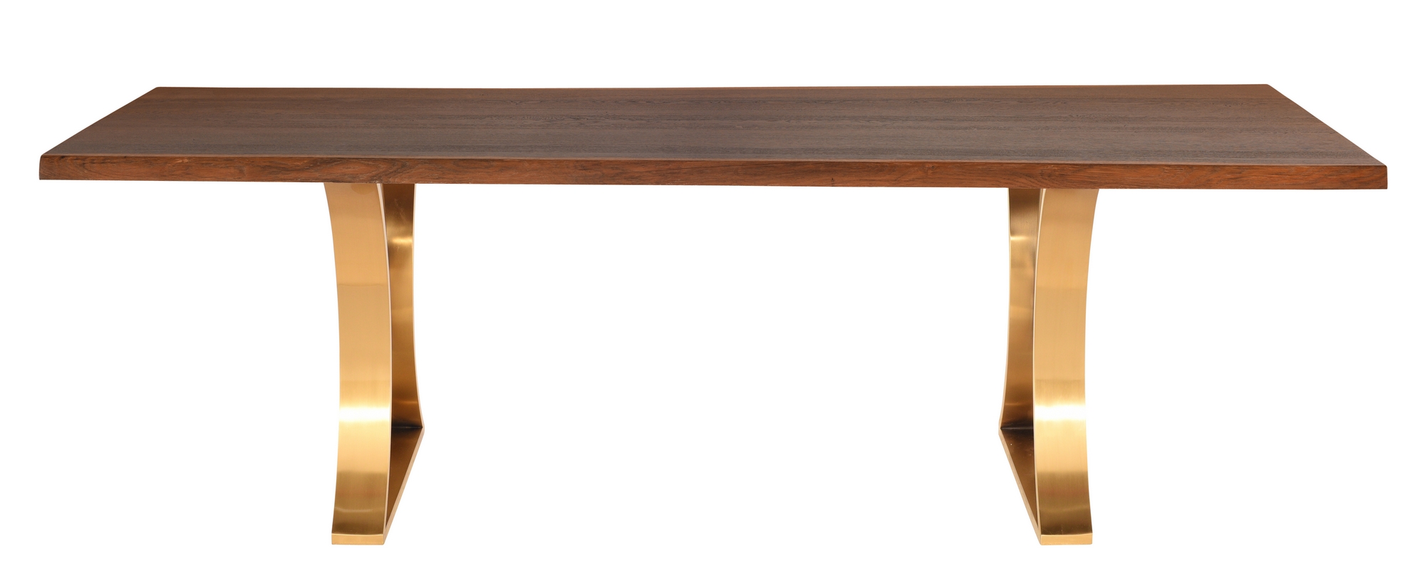 MILA DINING TABLE IN SEARED WOOD TOP AND BRUSHED GOLD LEGS