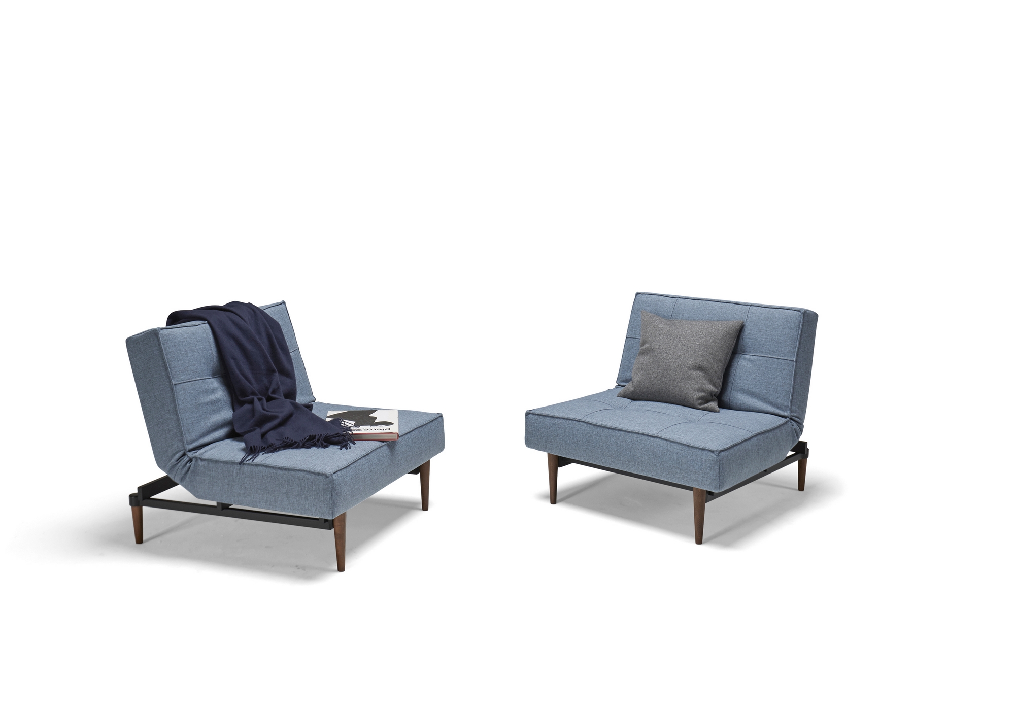 Split Back Chair In Light Blue - Dark Wood Legs