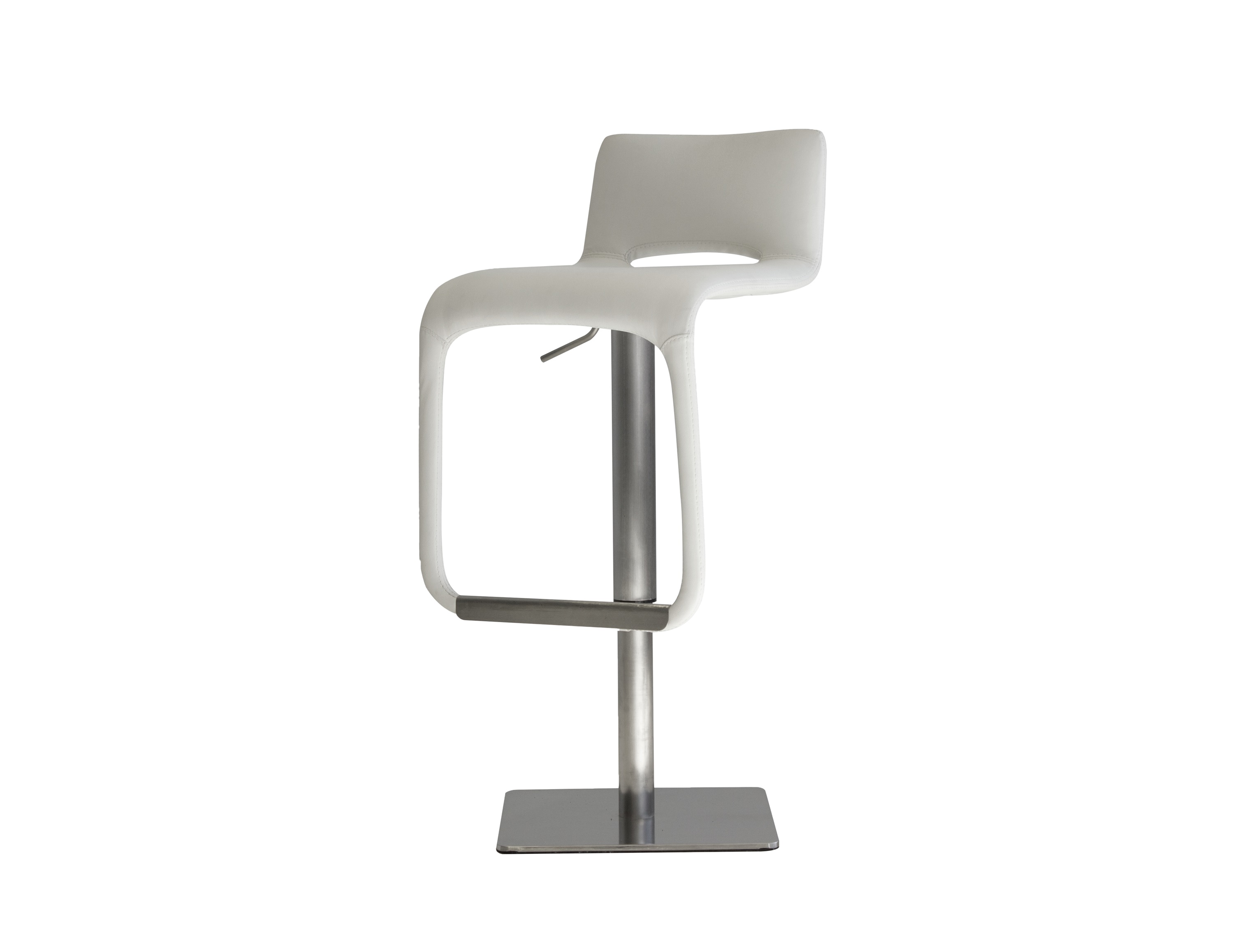 Azure Hydraulic Bar Stool in white and brushed stainless steel