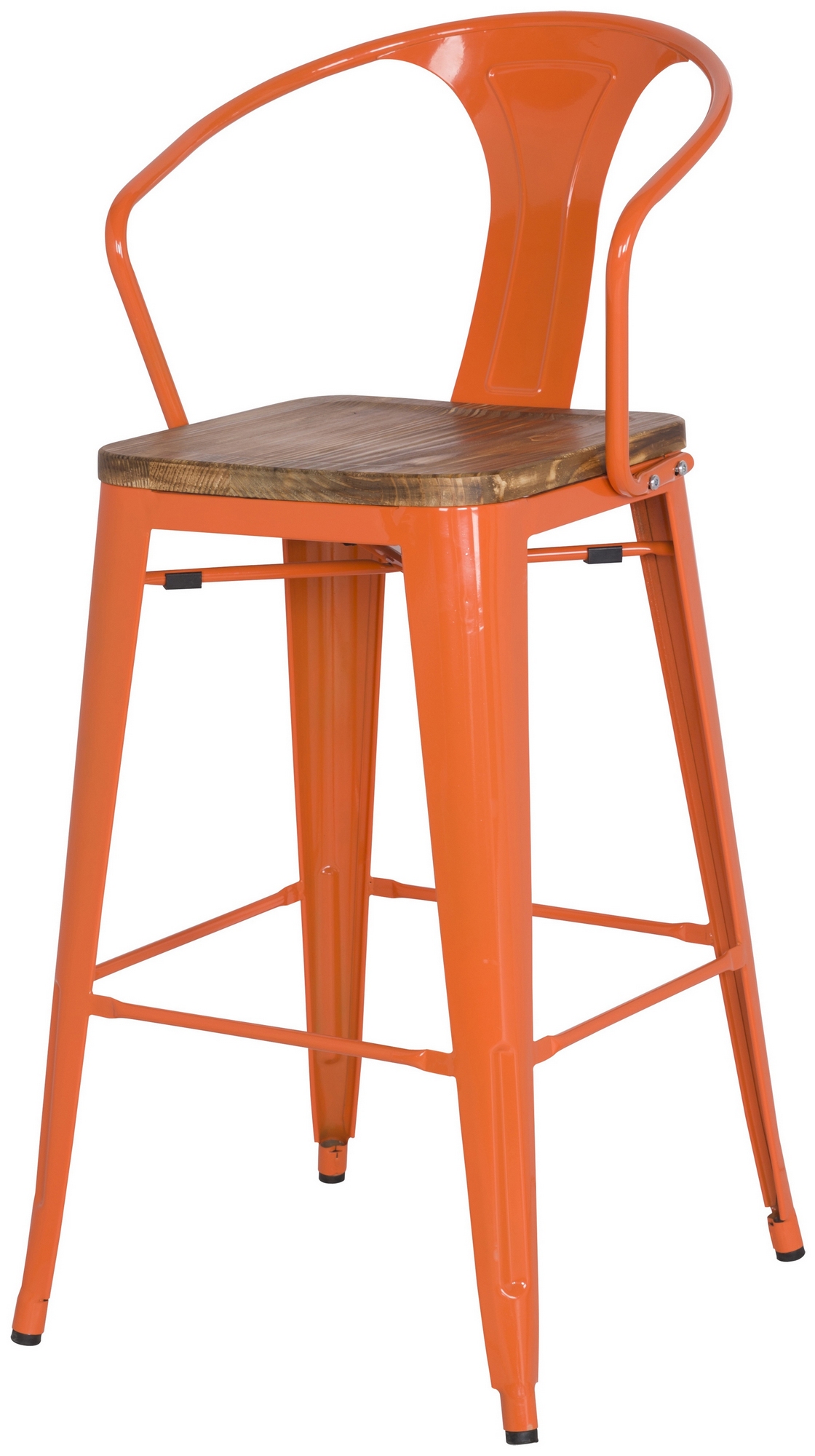 4pc Metropolis Metal Counter Stool Wood Seat, Orange