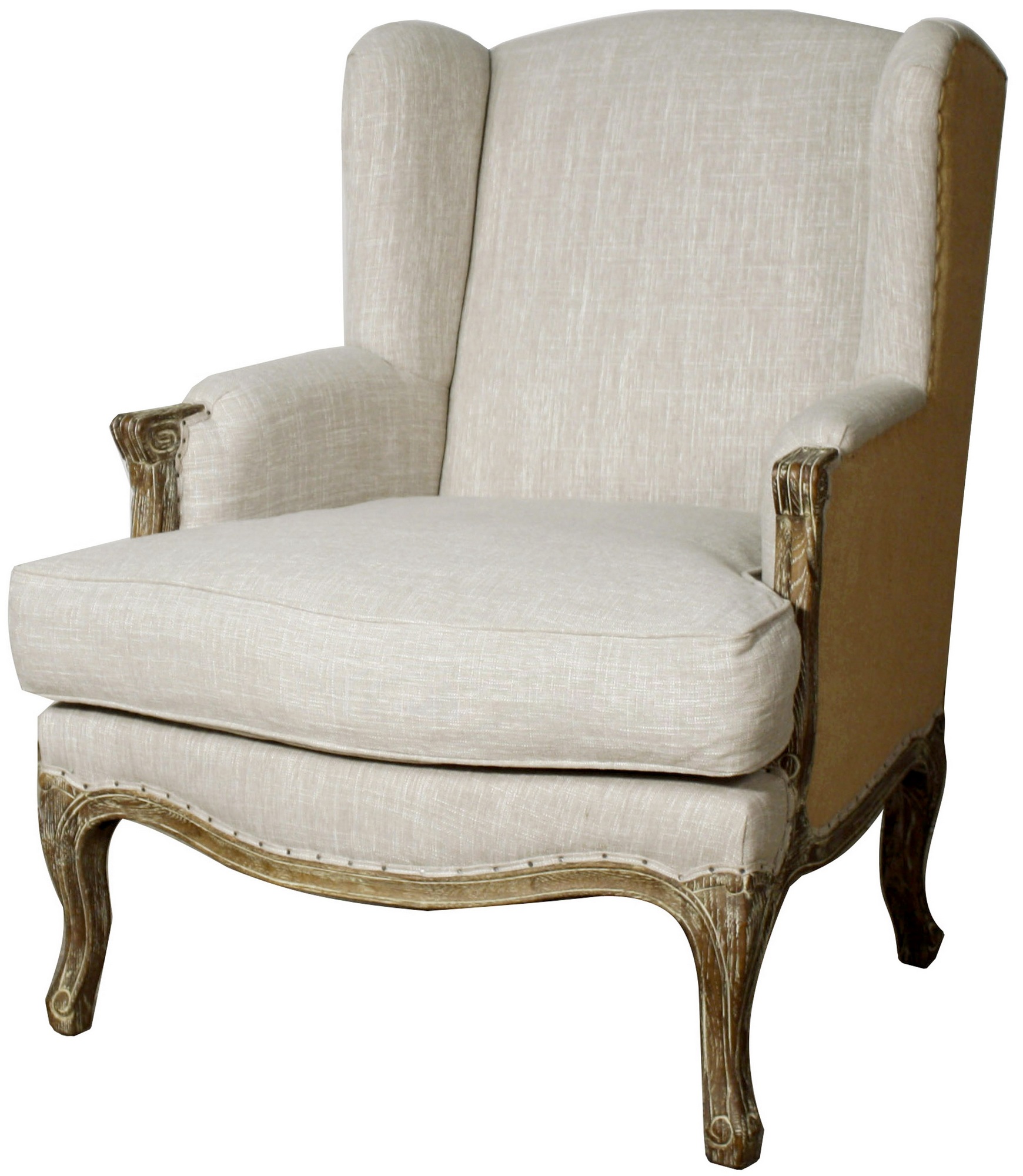 Marie Wing Arm Chair In Rice/Burlap